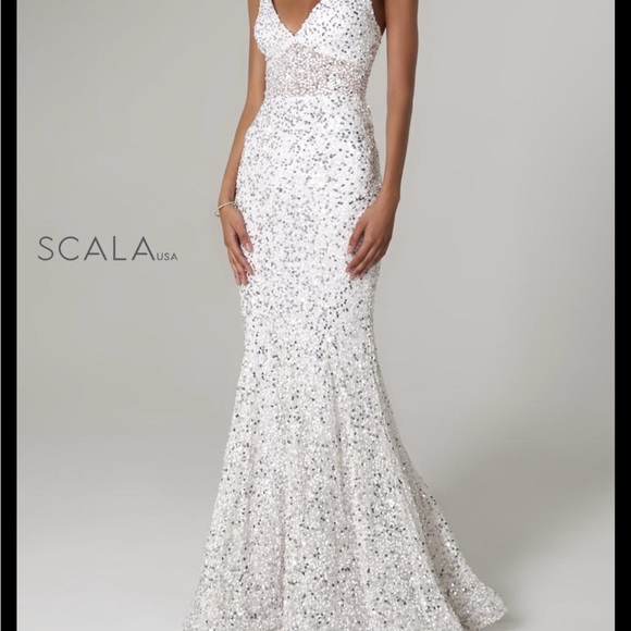 Scala | Dresses | Scala Sparkling White Evening Dress | Poshmark